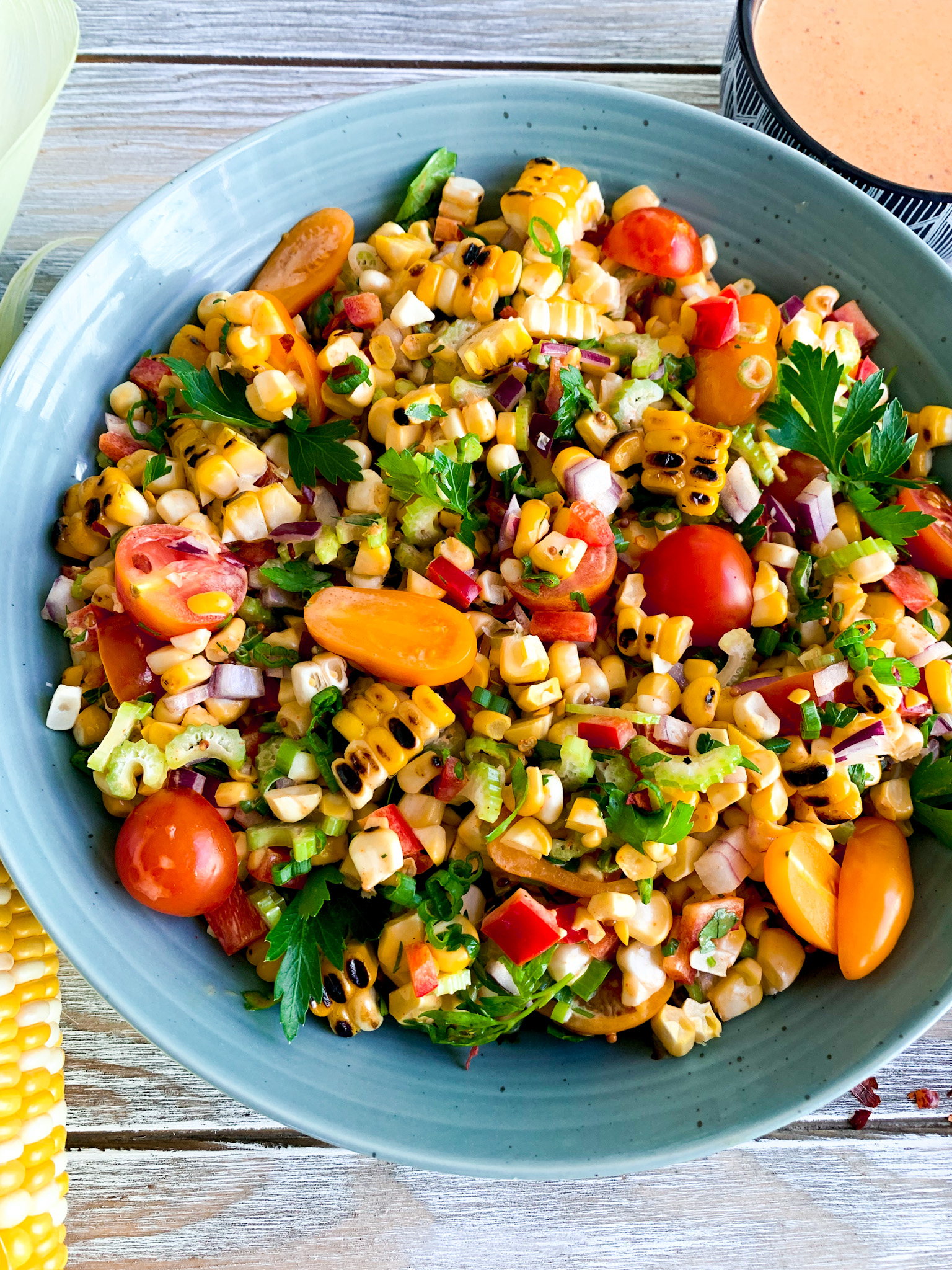 Grilled Corn Maque Choux Salad - Savor and Sage